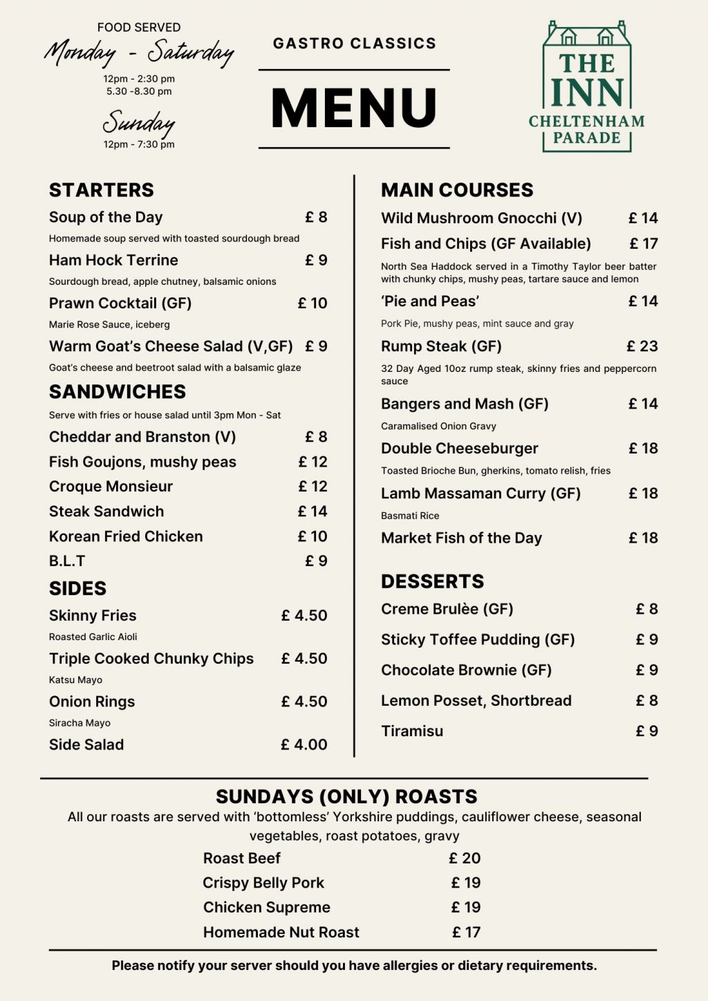 Dine with us – Inn At Cheltenham Parade